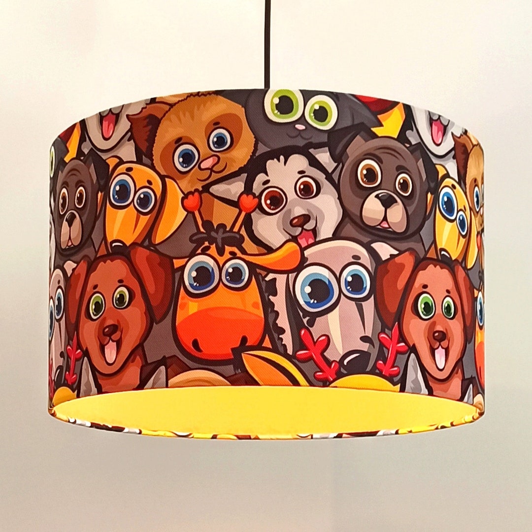 HAPPY PUPPIES Color-in, Handmade Lamp Shade by Abajur. - Etsy