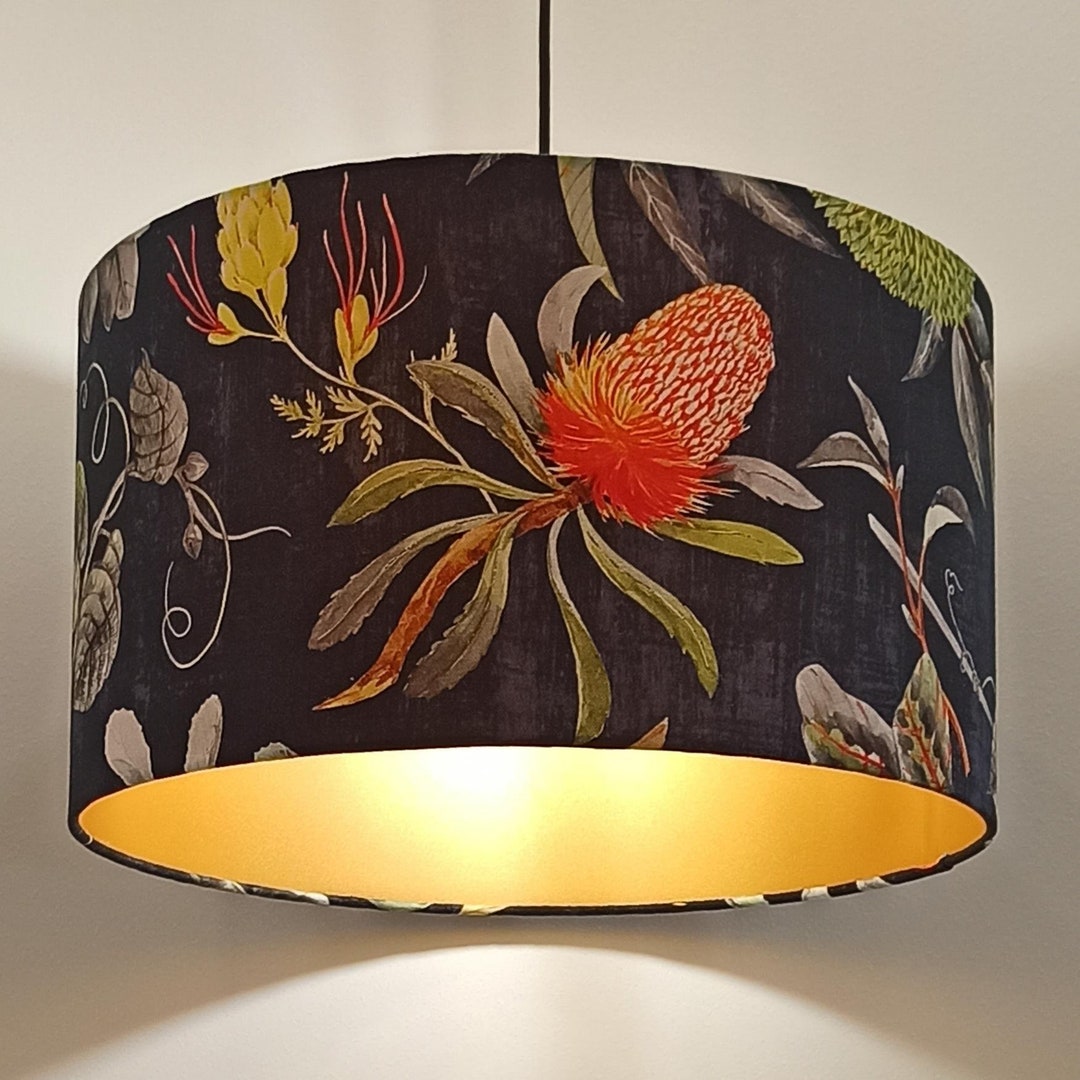 CALLA LILLY in Midnight Blue,gold Lined, Handmade Lamp Shade by Abajur ...