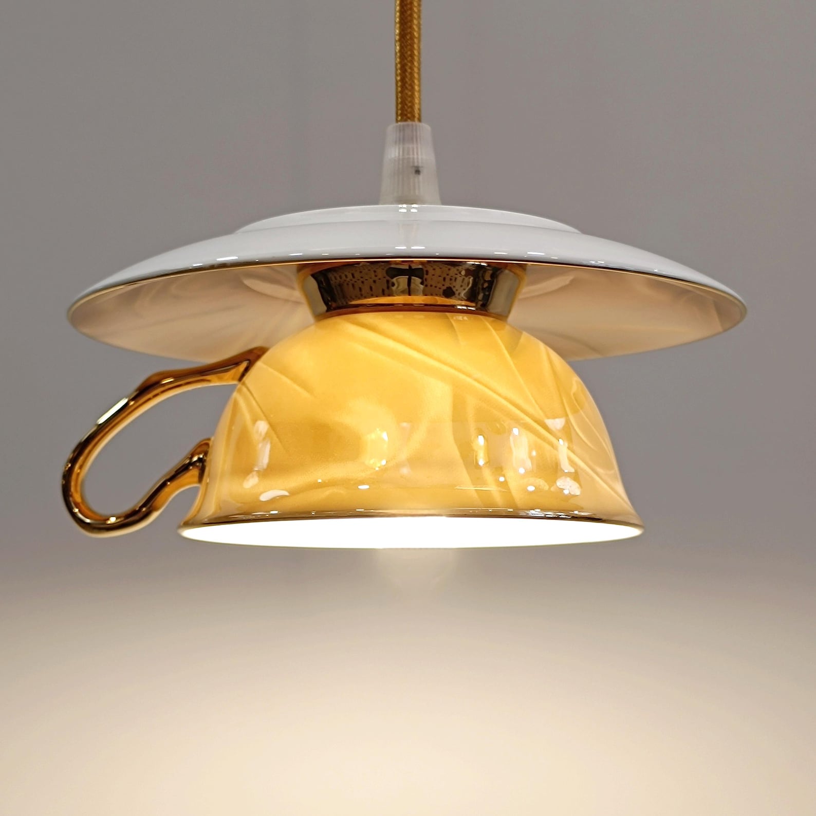 Bone China Tea Cup Pendant Light: Marble Pattern, Gold Finish - Etsy