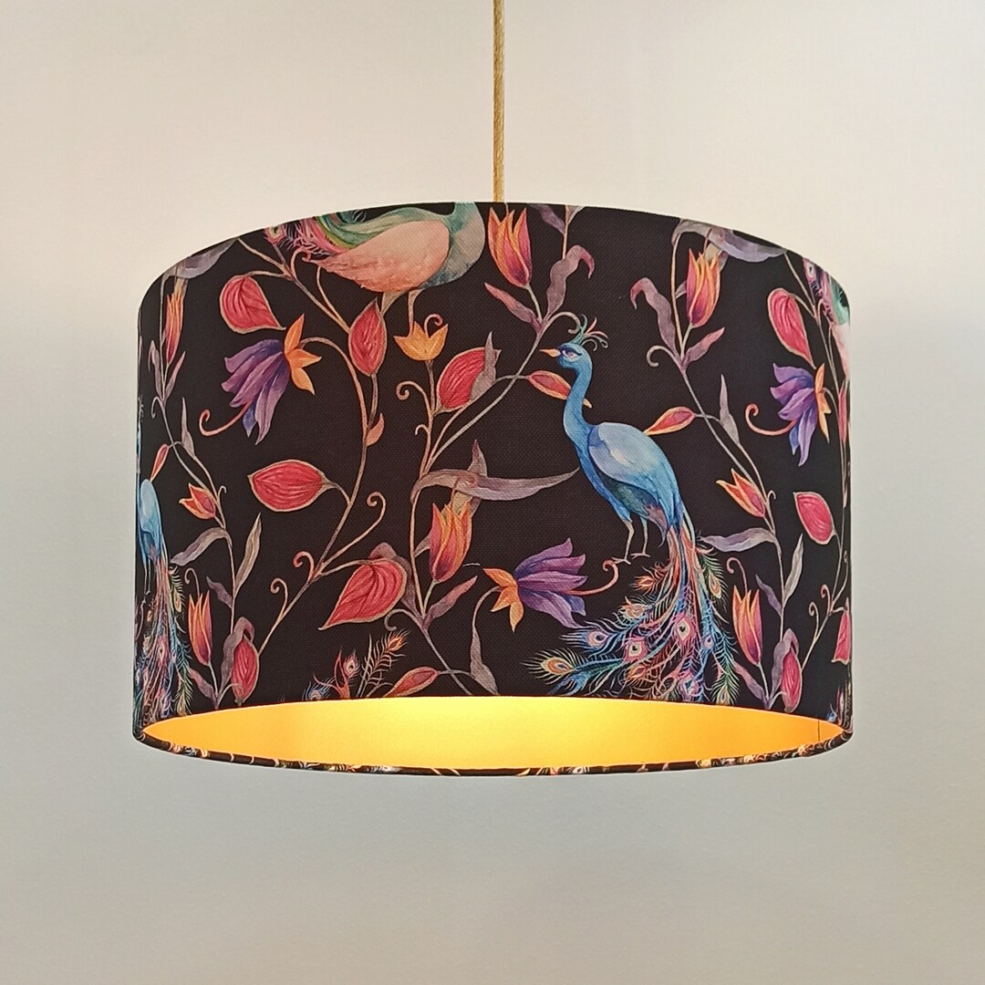 PEACOCKS Gold Lined Handmade Lamp Shade by Abajur. - Etsy