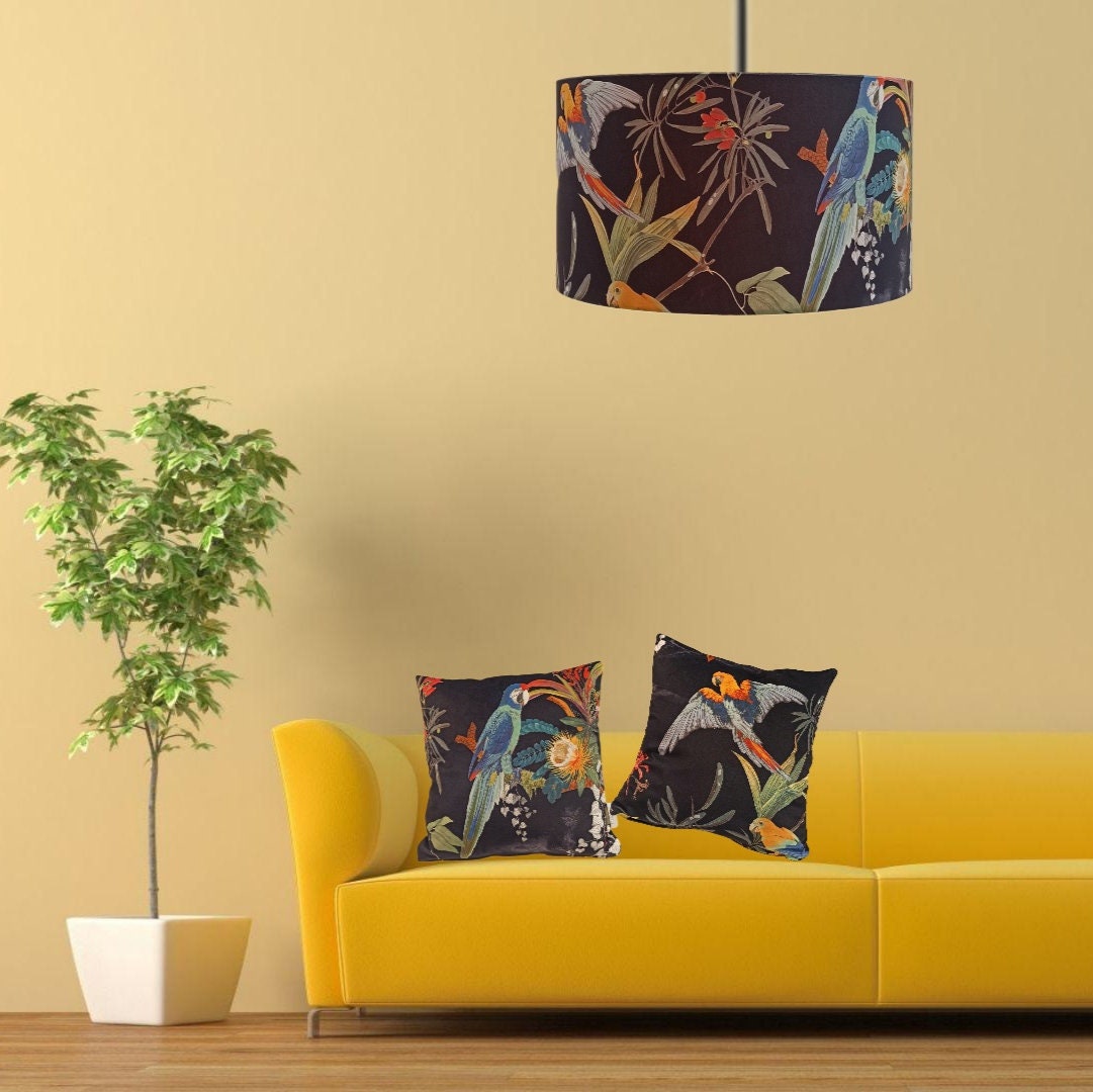 PARROTS AT NIGHT Velvet Gold-line, Handmade Lamp Shade by Abajur - Etsy
