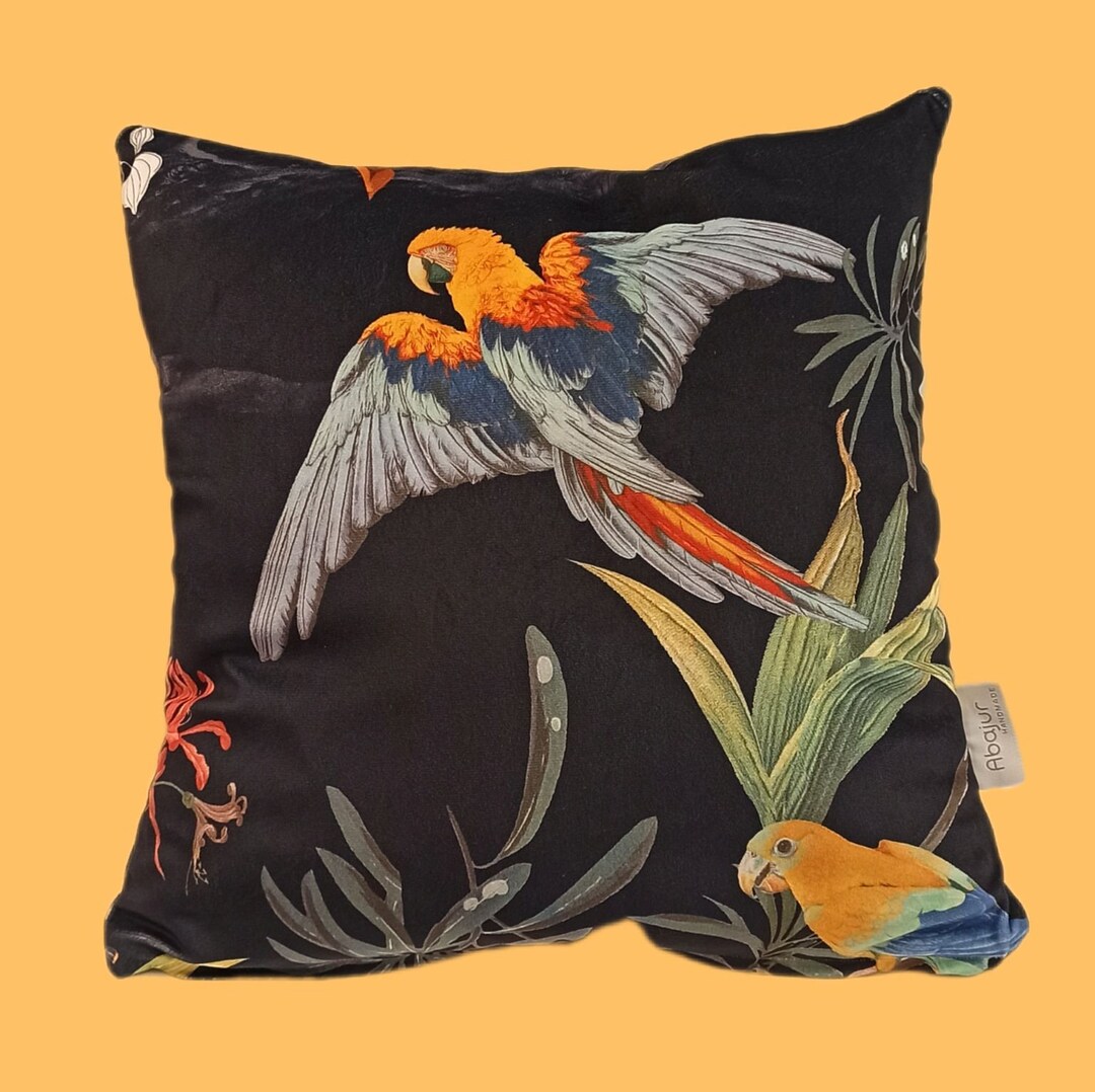 Luxury Velvet Sofa Cushion parrots AT Night Tropical Couch Pillow Cover ...