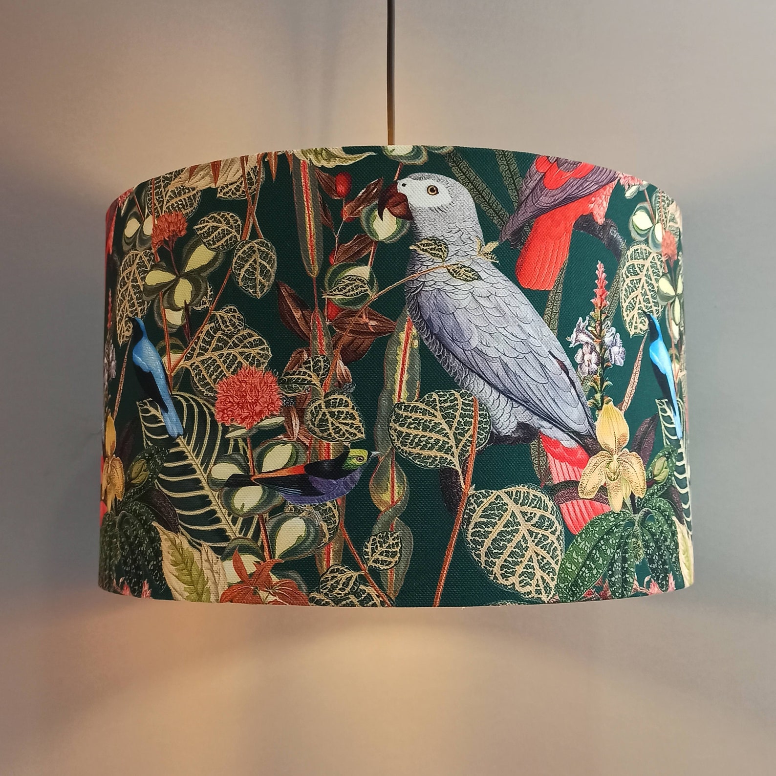 PARADISE BIRDS in GREEN, Handmade Lamp Shade, Gold Lined, by Abajur. - Etsy
