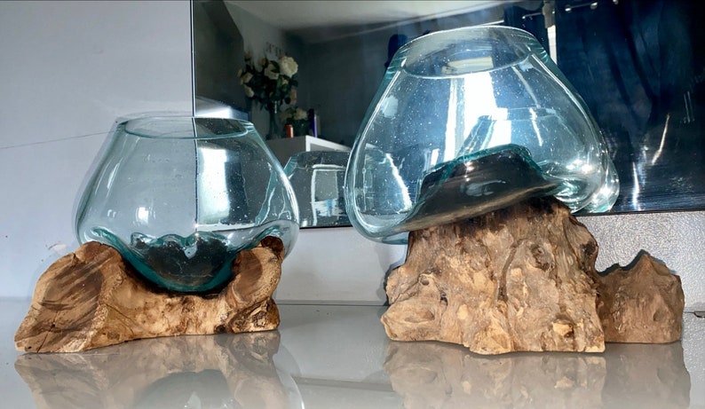 Melted Glass Bowl On Driftwood Large Unique And Quirky One Of Etsy