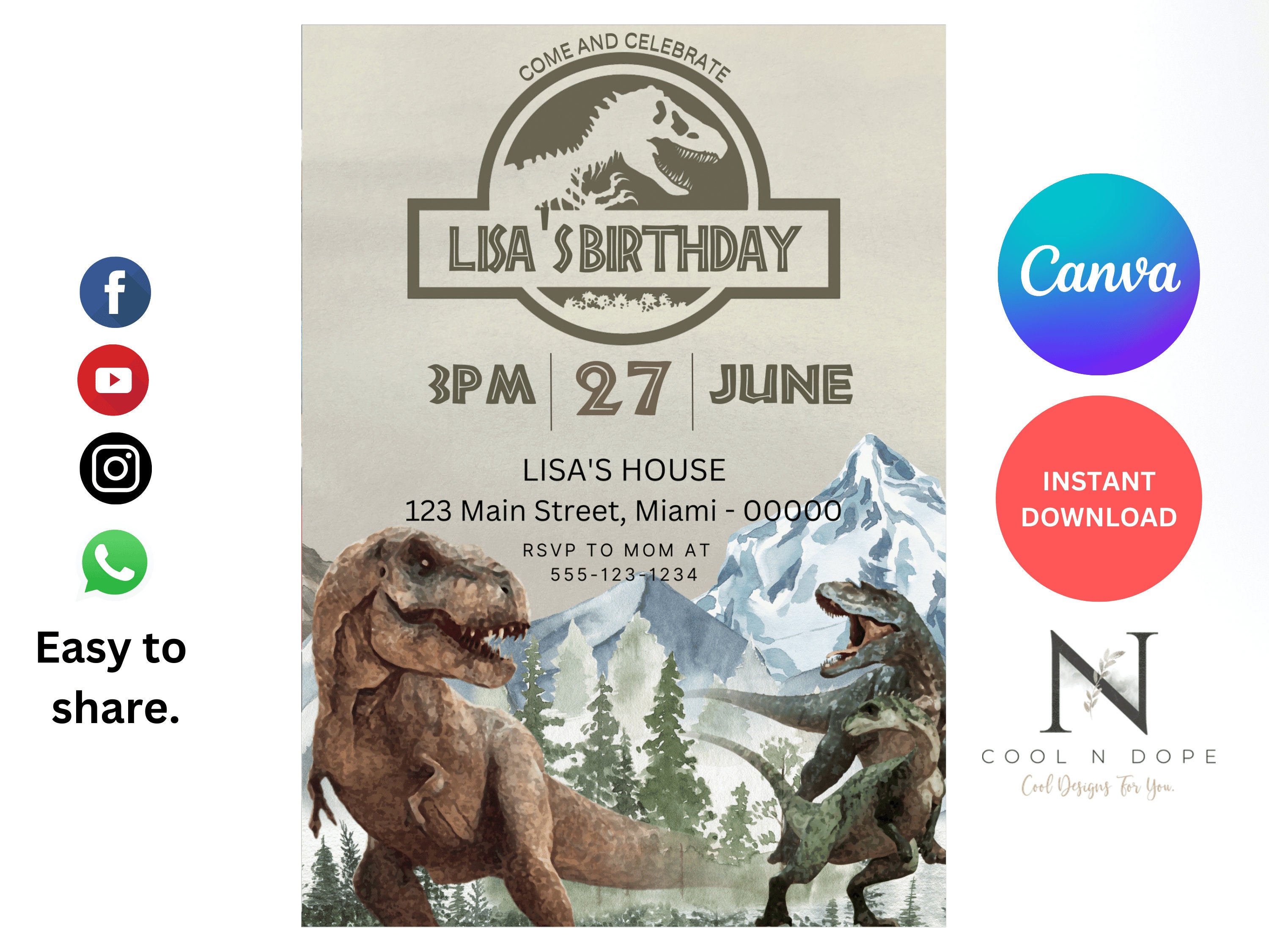Jurassic World Birthday Invitation Template Dinosaur Party Etsy Uk