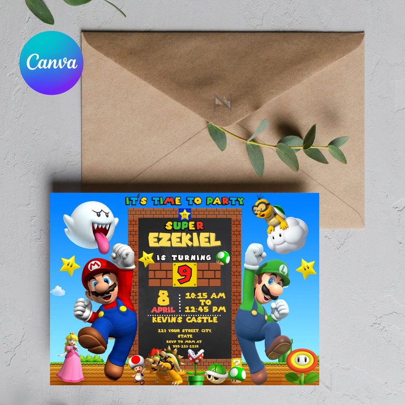 Super Mario Birthday Invitation Digital Card Printable - Etsy