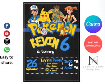 Pikachu Card Birthday Invitation With Picture Photo Printable - Etsy