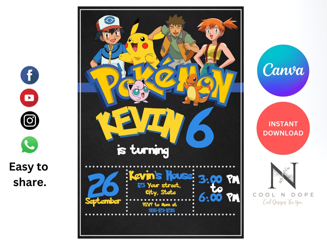 Pokemone Birthday Party Invitation, Pikachu Invite, Printed or Digital ...