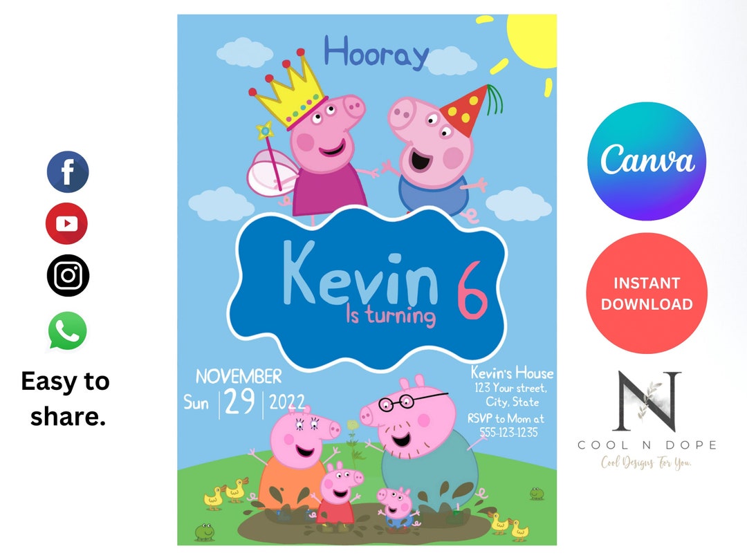 Peppa Pig Birthday Invitation Peppa Pig Invitation Peppa Pig Party Kids ...