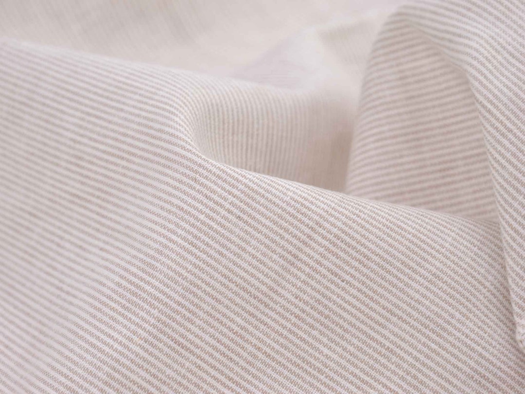 Linen Fabric With Cotton, Striped Beige-white, Stripes - 140 Cm Wide ...