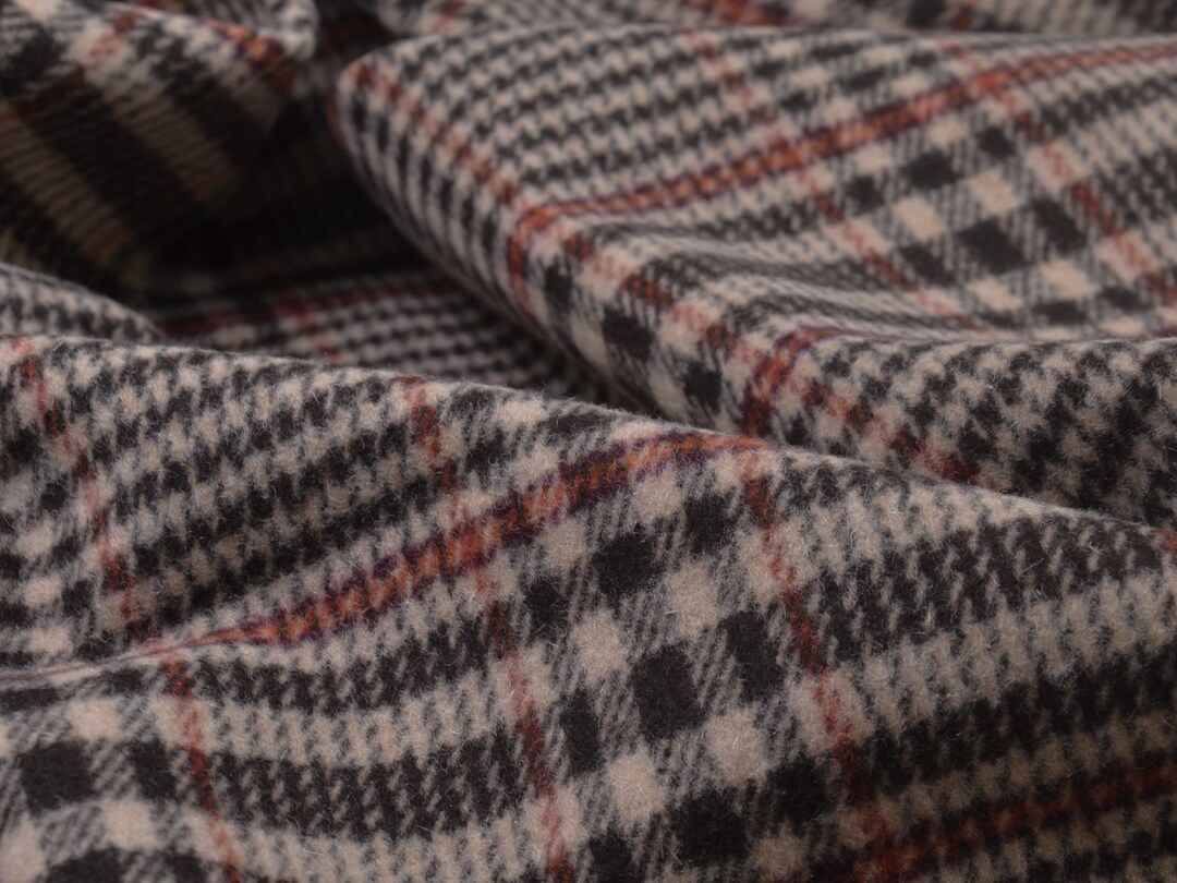Coat Fabric Checked, Checked, Beige, Brown, Wool, Viscose 150 Cm Wide ...