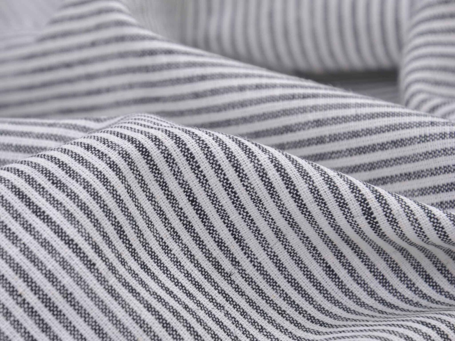 Linen Fabric With Cotton, Striped Grey and White Stripes - 140 Cm Wide ...