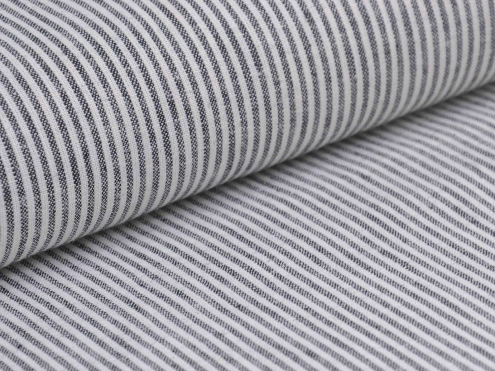 Linen Fabric With Cotton, Striped Grey and White Stripes - 140 Cm Wide ...