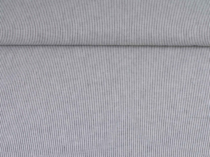 Linen Fabric With Cotton, Striped Grey and White Stripes - 140 Cm Wide ...