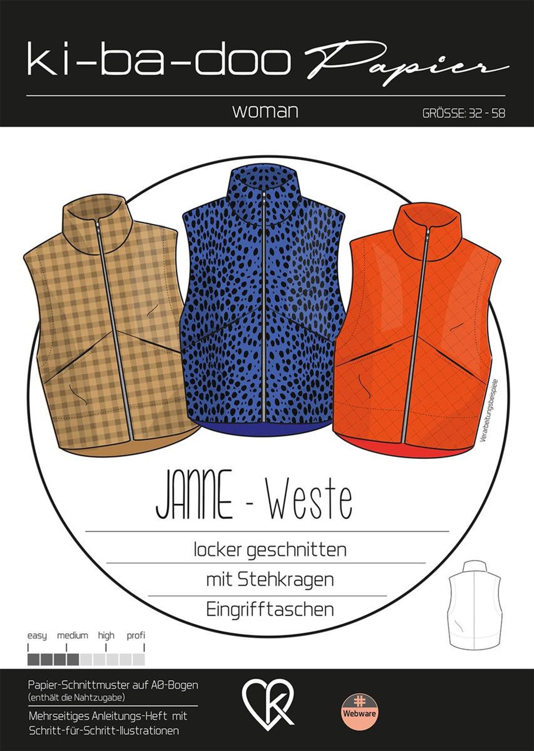 Paper Pattern Vest Janne | Sizes 32-58, Ki-ba-doo, Women's - Etsy