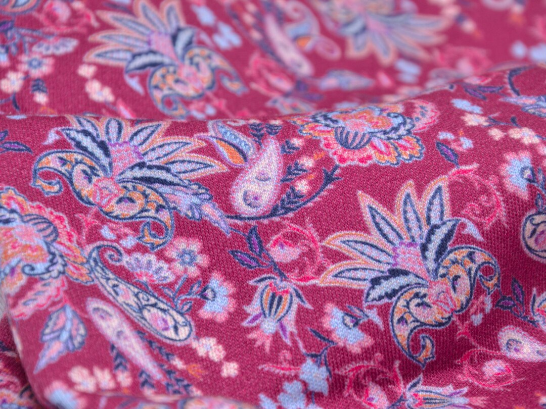 Jersey Interlock, Cotton, Purple, Paisley, Flowers, Westfalenstoffe 140 ...
