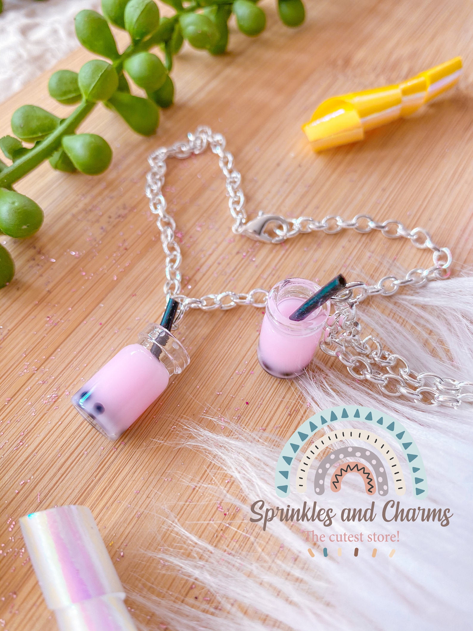 Boba Milk Tea / Bubble Tea Bracelets Miniature Food Kawaii Charms Clay ...