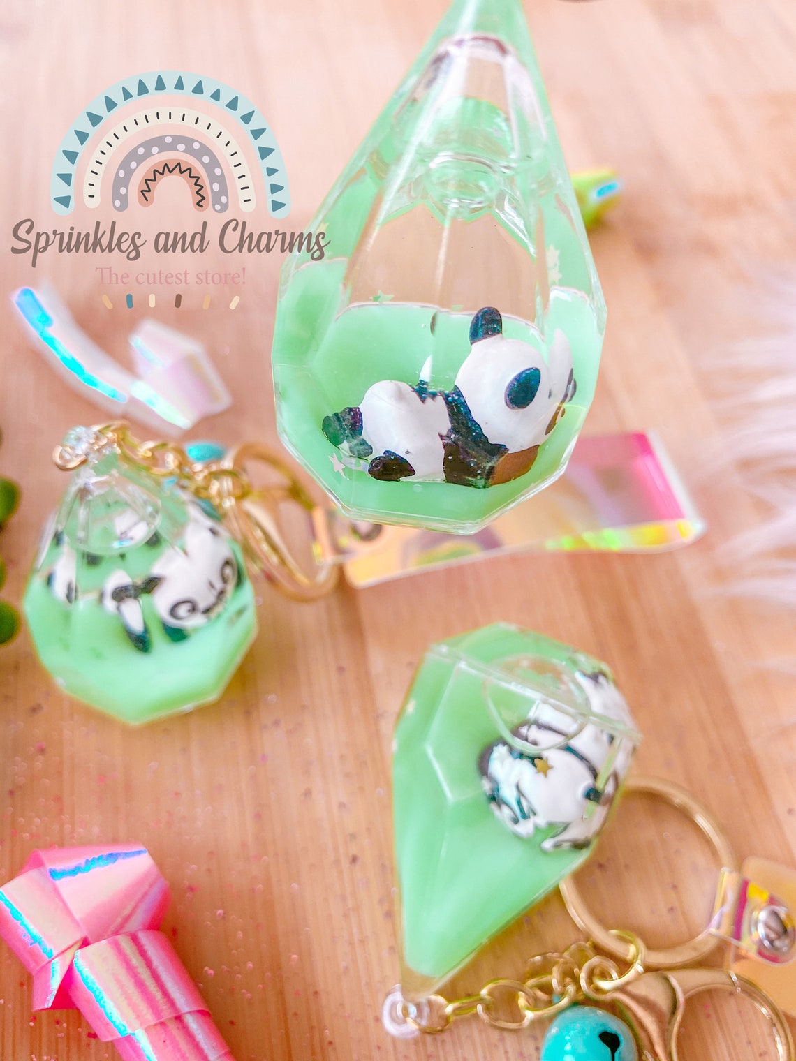 Panda Liquid Keychain Boba Keychain Quicksand Keychain | Etsy