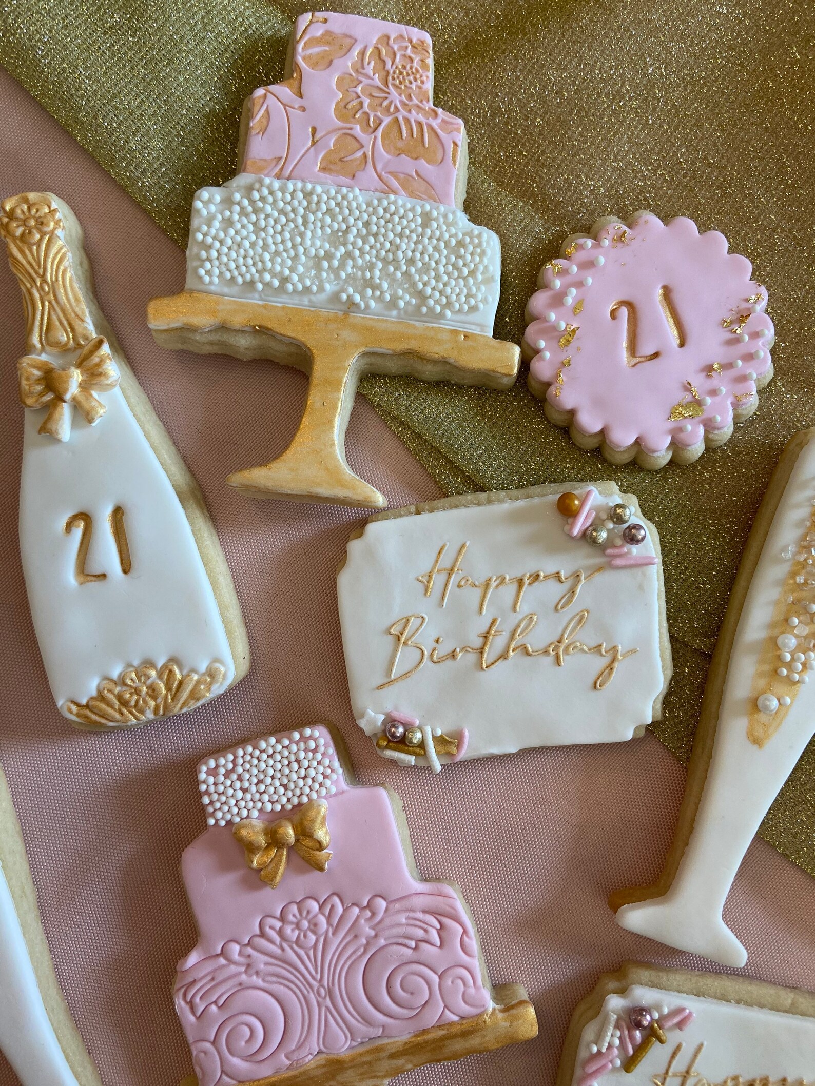 21st Birthday Cookies Pink and Gold CUSTOMIZABLE Champagne - Etsy