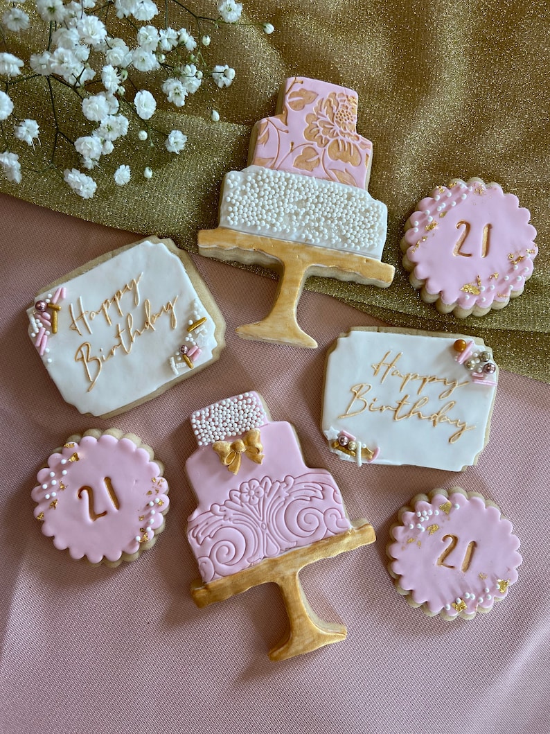 21st Birthday Cookies Pink and Gold CUSTOMIZABLE Champagne - Etsy