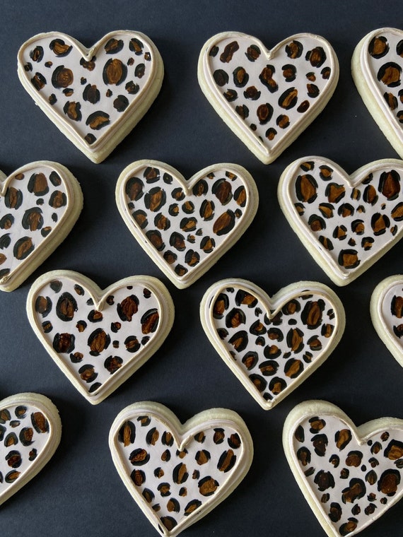 Cheetah Print Sugar Cookie Heart Shape by the Dozen HAND | Etsy