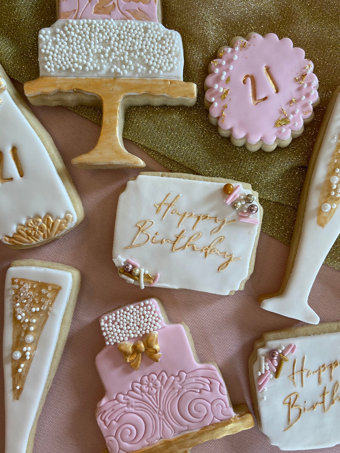 21st Birthday Cookies Pink and Gold, CUSTOMIZABLE! Champagne Birthday ...