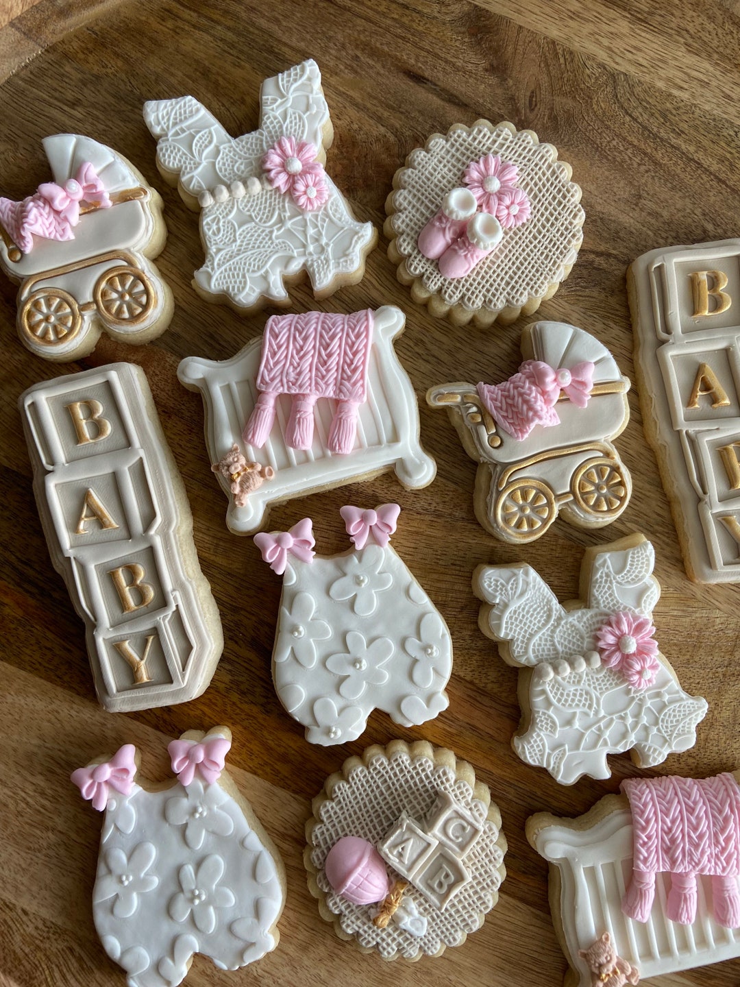 Baby Girl Sugar Cookies! SHIPS in 2-3 WEEKS! Neutrals, Gold, Lace and ...