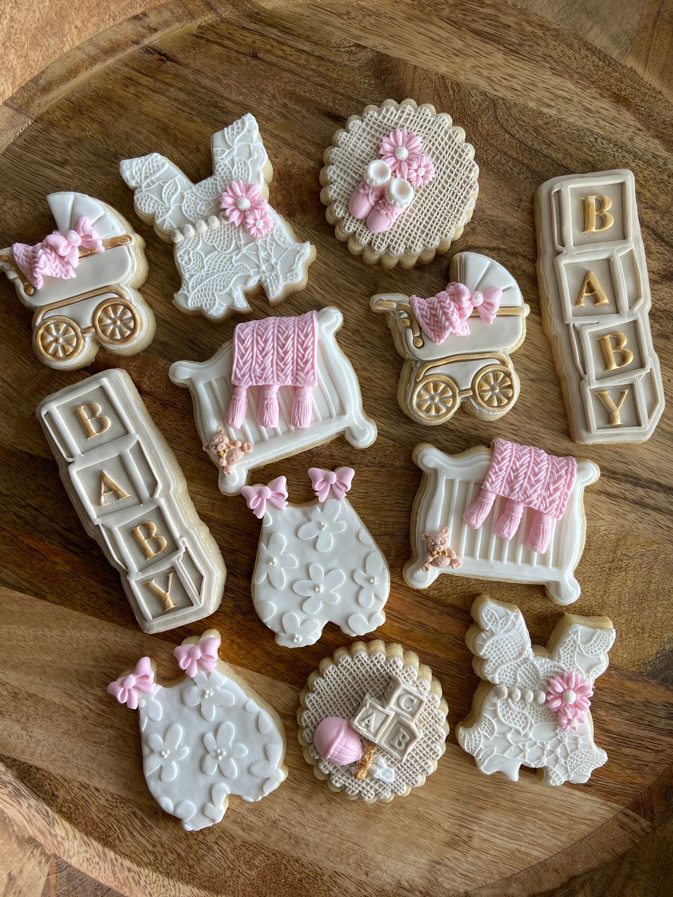 Baby Girl Sugar Cookies! SHIPS in 2-3 WEEKS! Neutrals, Gold, Lace and ...