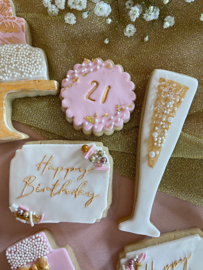 21st Birthday Cookies Pink and Gold CUSTOMIZABLE Champagne - Etsy