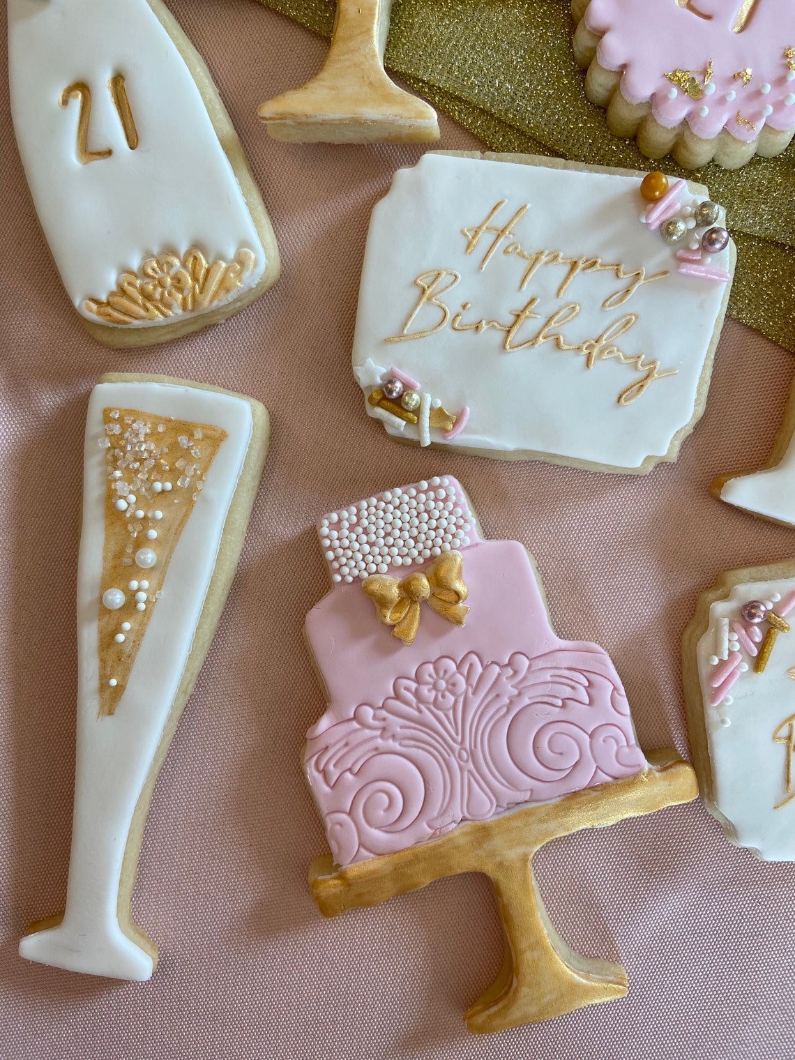 21st Birthday Cookies Pink and Gold CUSTOMIZABLE Champagne - Etsy