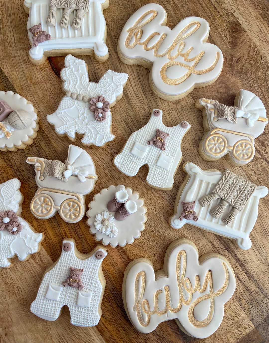 Baby Shower Sugar Cookies, Neutral and Gold Color Themed, Sold per ...