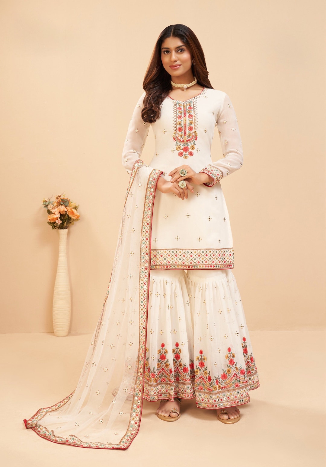 Fancy Dupatta White Sarara Salwar Kameez Gift for Her - Etsy