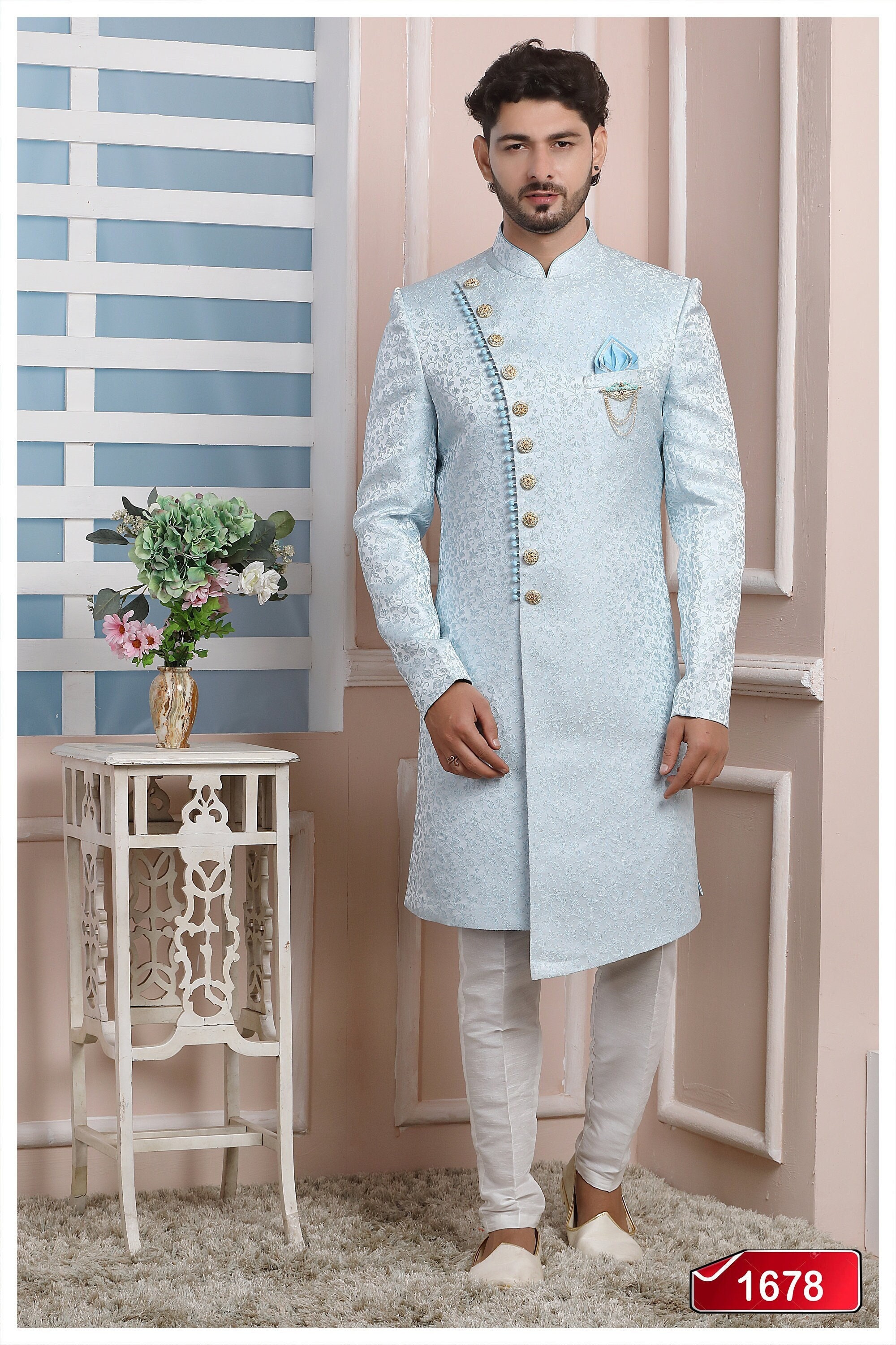 Sky Blue Sherwani For Men