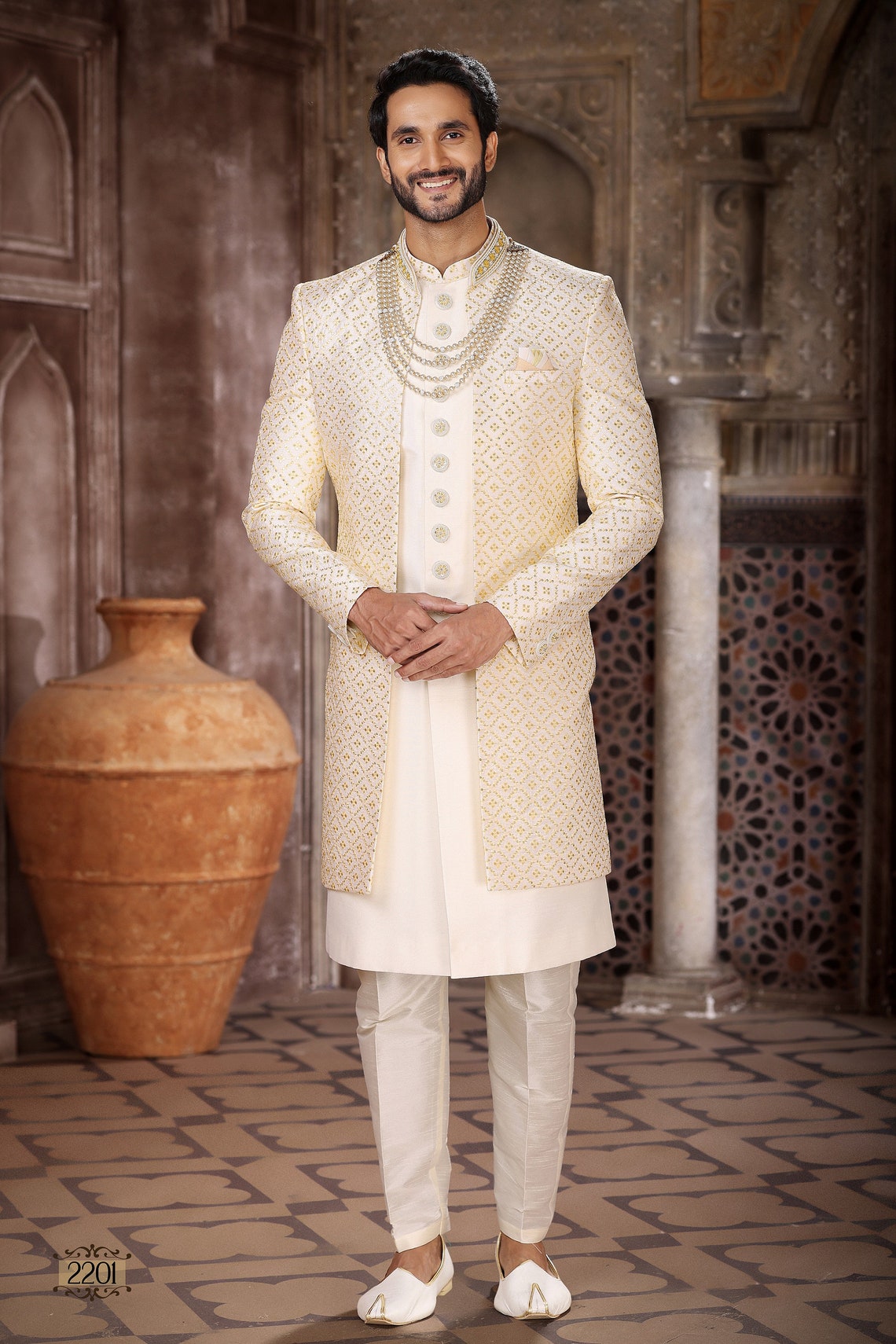 Wedding Designer Cream Men's Groom Sherwani Indian Wedding - Etsy