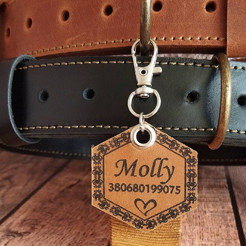 Custom Leather Dog Tag for Dogs Pet ID Personalized Engraved - Etsy