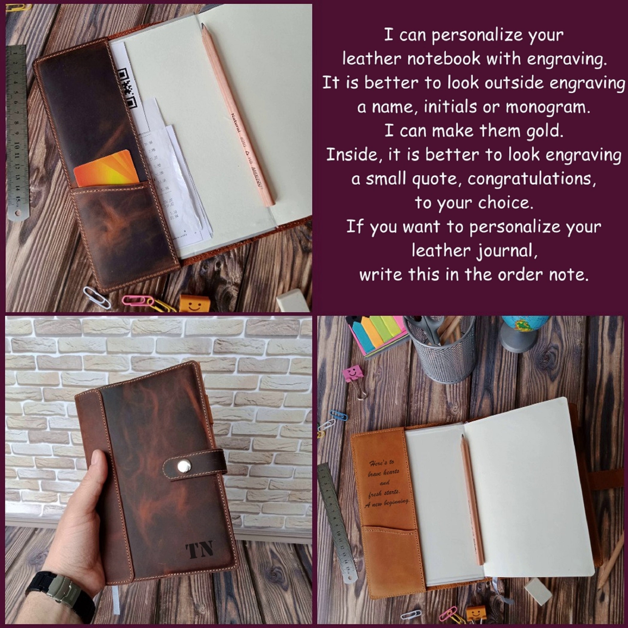 Personalized leather journal Refillable Leather Journal | Etsy