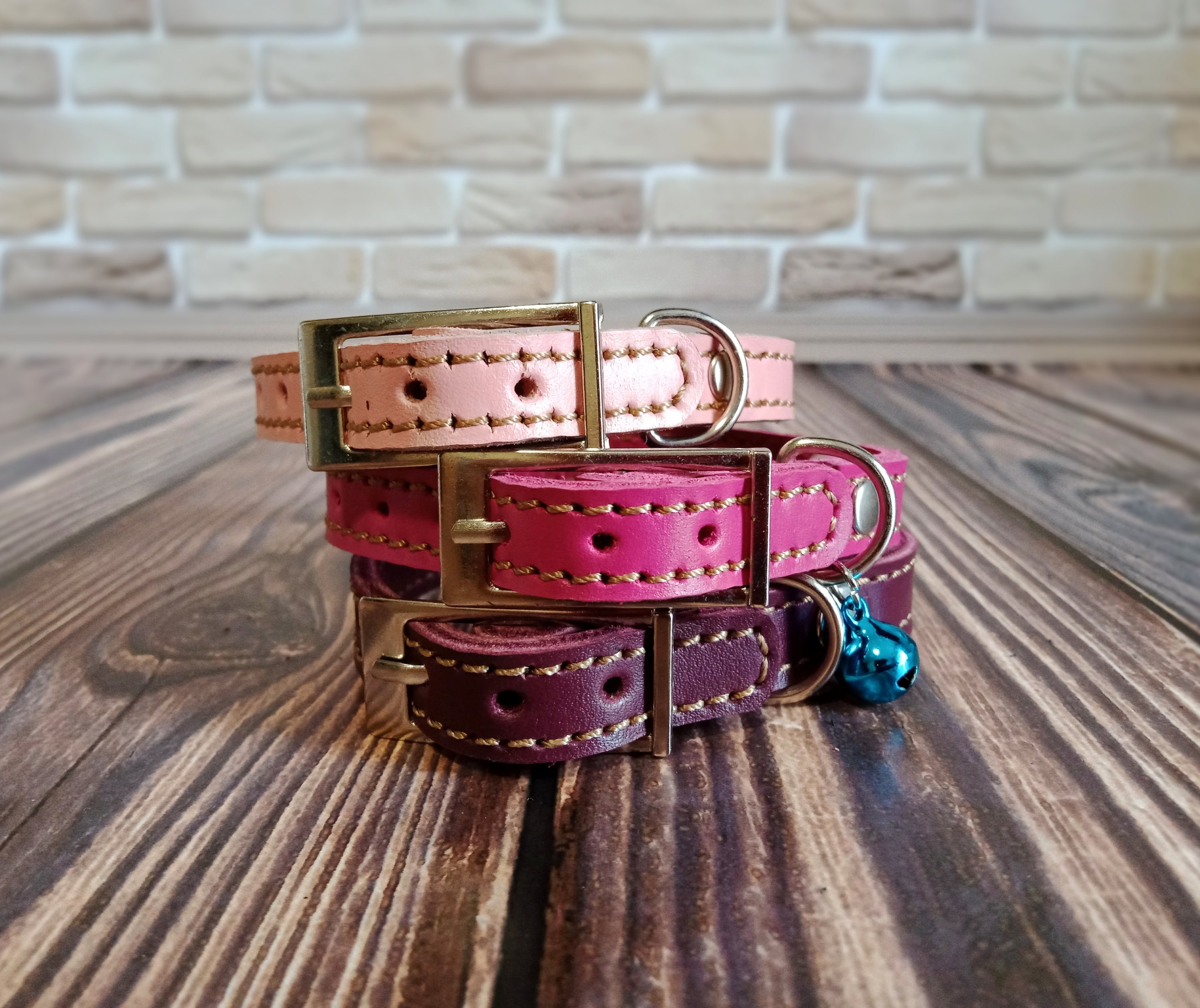 Kitten collar Leather Cat Collar with Bell Personalized Cat | Etsy