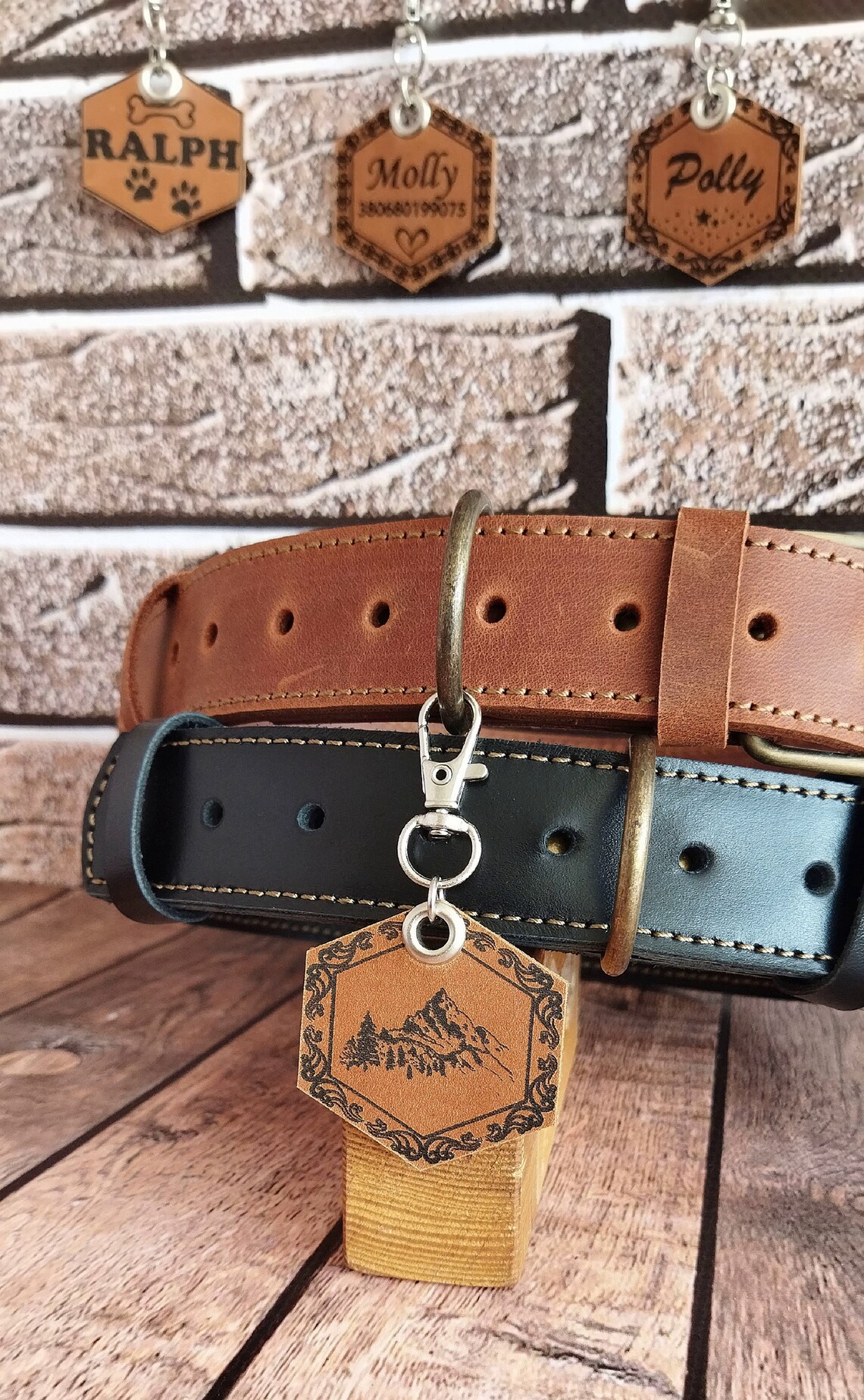 Personalized Leather Dog ID Tag With Name Leather Pet Tag | Etsy