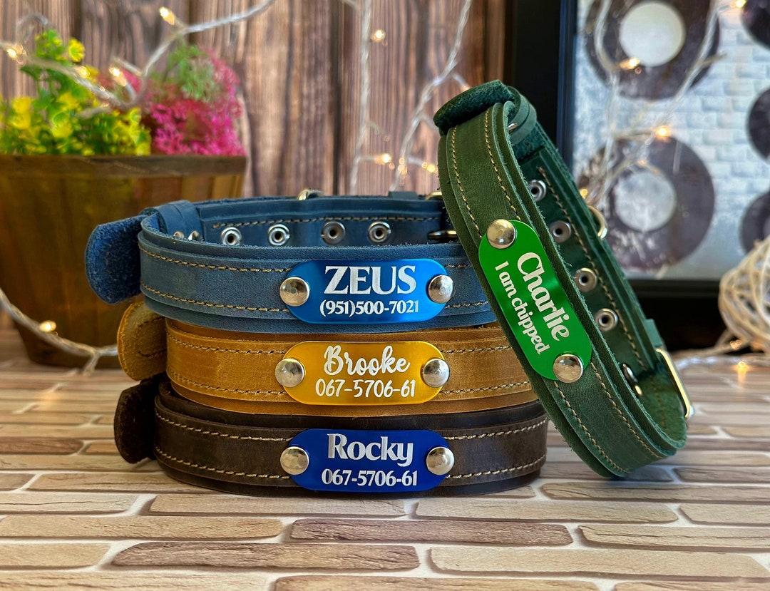 Personalized Dog Collar, Leather Dog Collar With Name, Engraved Dog ...