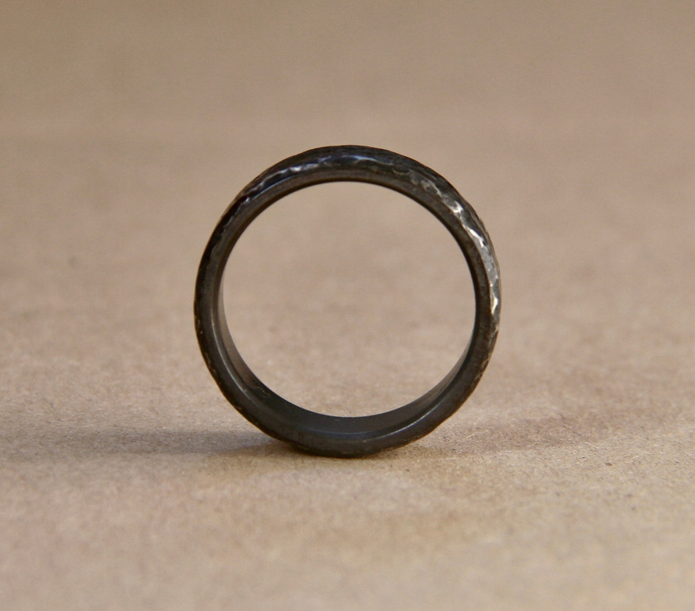 Hammered, Blackened Titanium Ring, Handmade Dark Grey Titanium Wedding ...