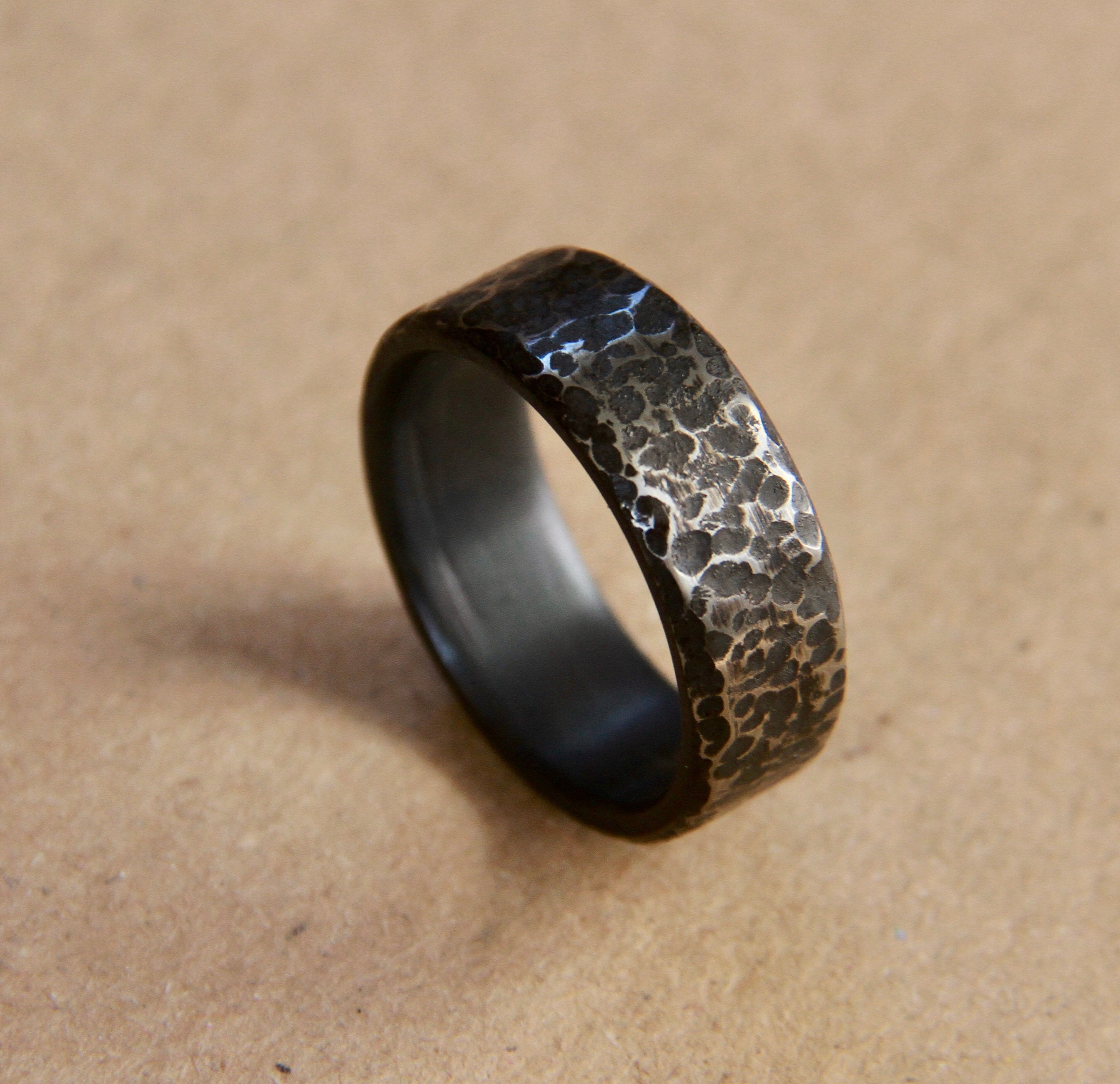 Hammered Blackened Titanium Ring Handmade Black Titanium | Etsy UK