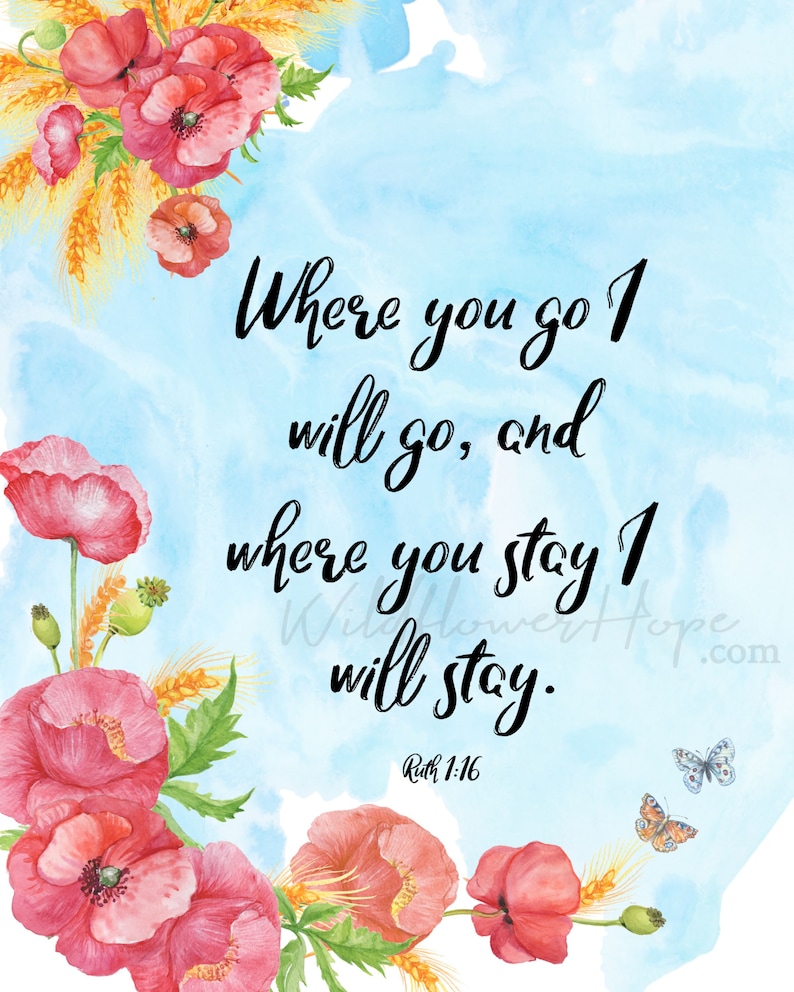 Ruth 1:16, Watercolor Floral, Bible Verse, Christian Art, Christian ...