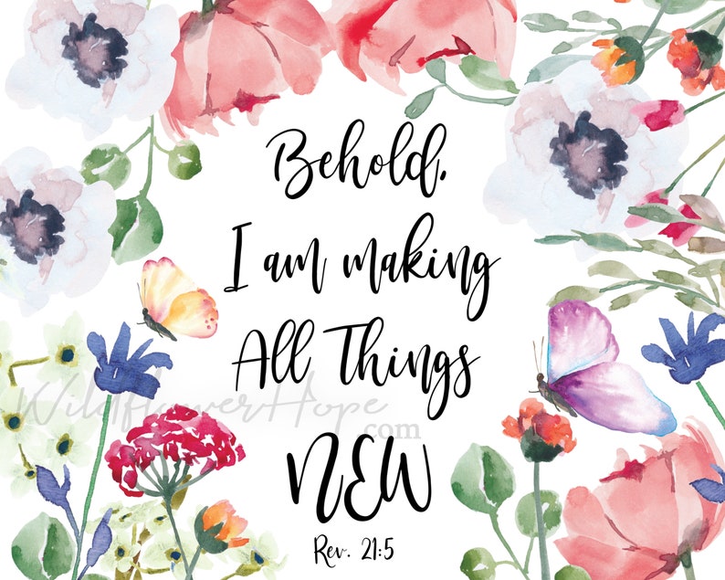Revelations 21:5, Watercolor Floral, Bible Verse, Christian Art ...