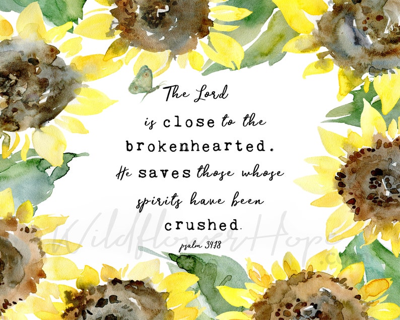 Psalm 34:18, Watercolor Floral, Bible Verse, Christian Art, Christian ...