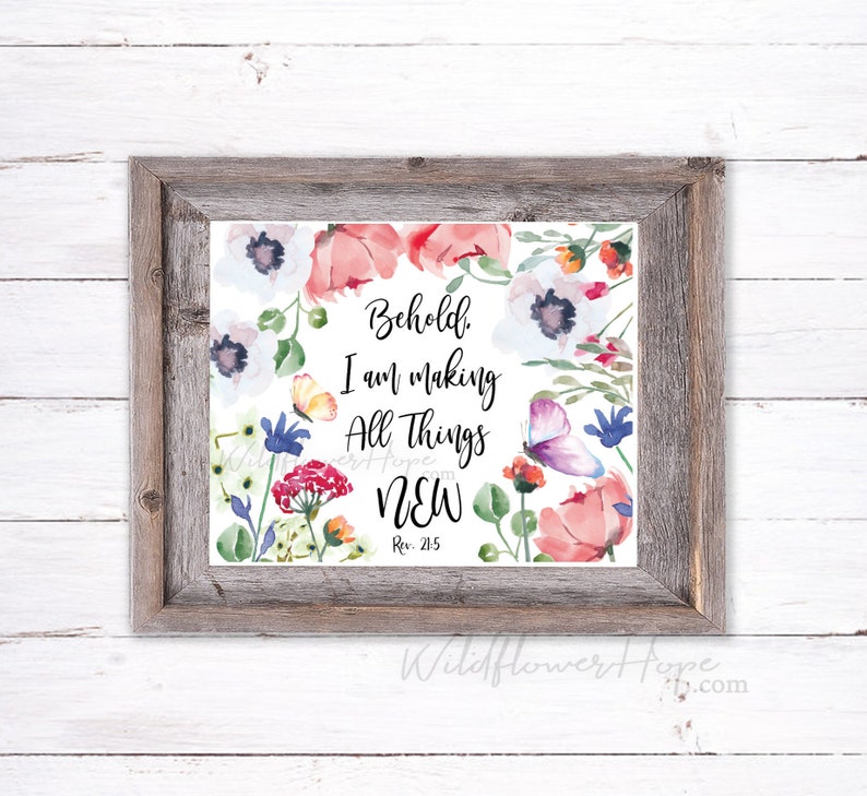 Revelations 21:5, Watercolor Floral, Bible Verse, Christian Art ...