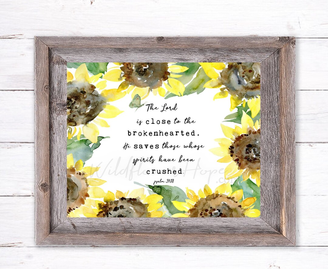 Psalm 34:18, Watercolor Floral, Bible Verse, Christian Art, Christian ...