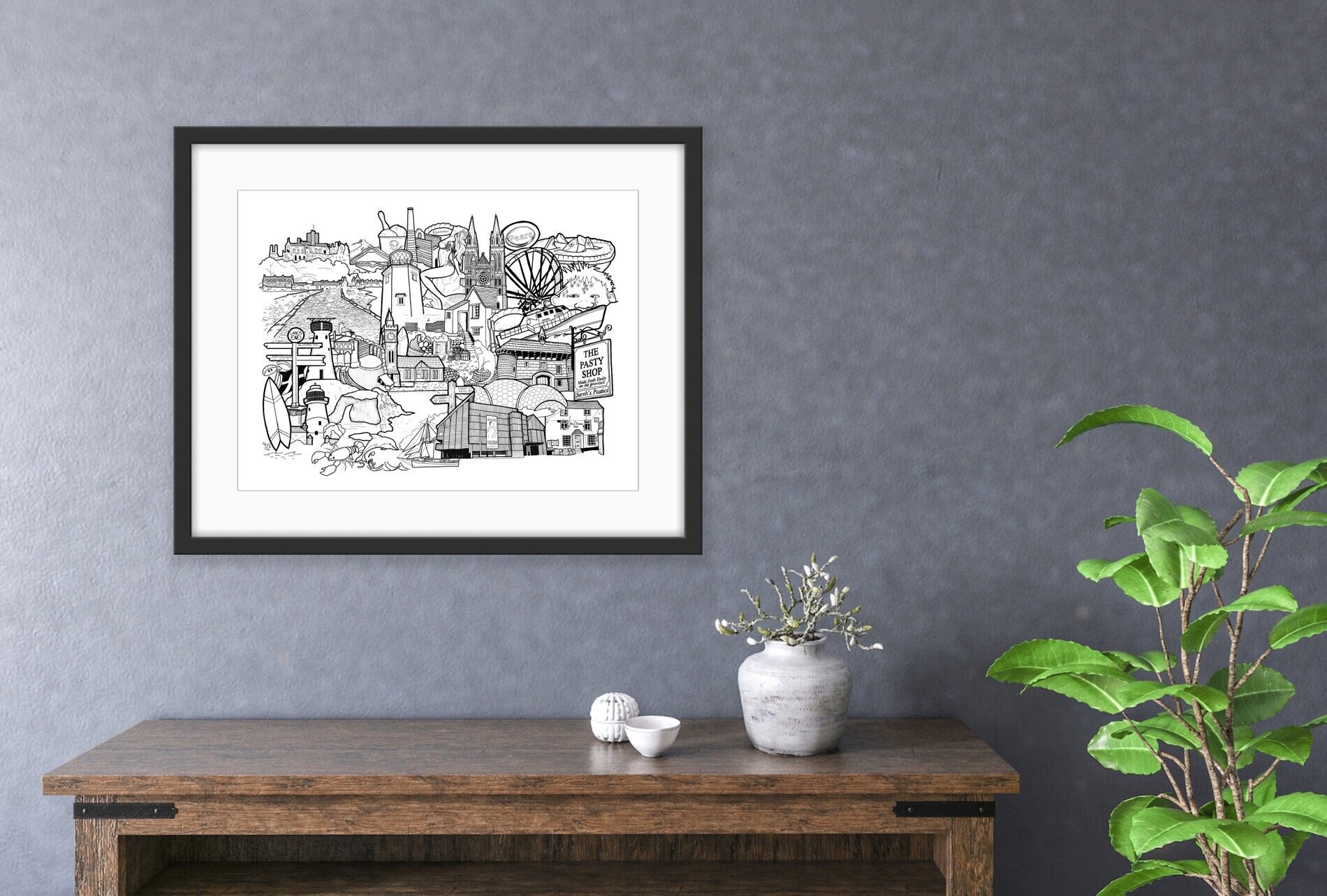 Map of Cornwall Drawing Art Print. Cornwall and Devon UK Gift | Etsy