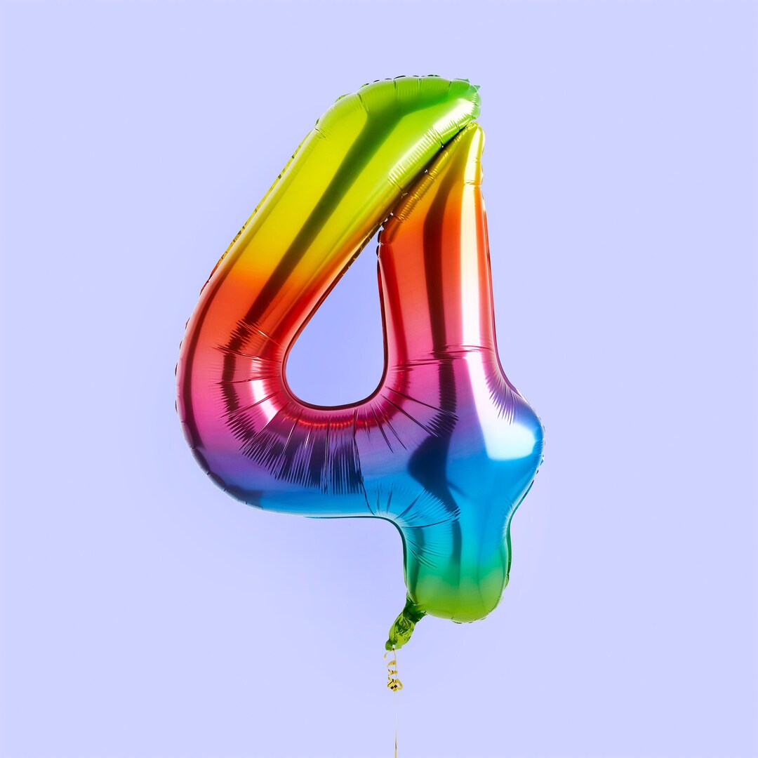 Rainbow Number '4' Foil Balloon 34" - Etsy