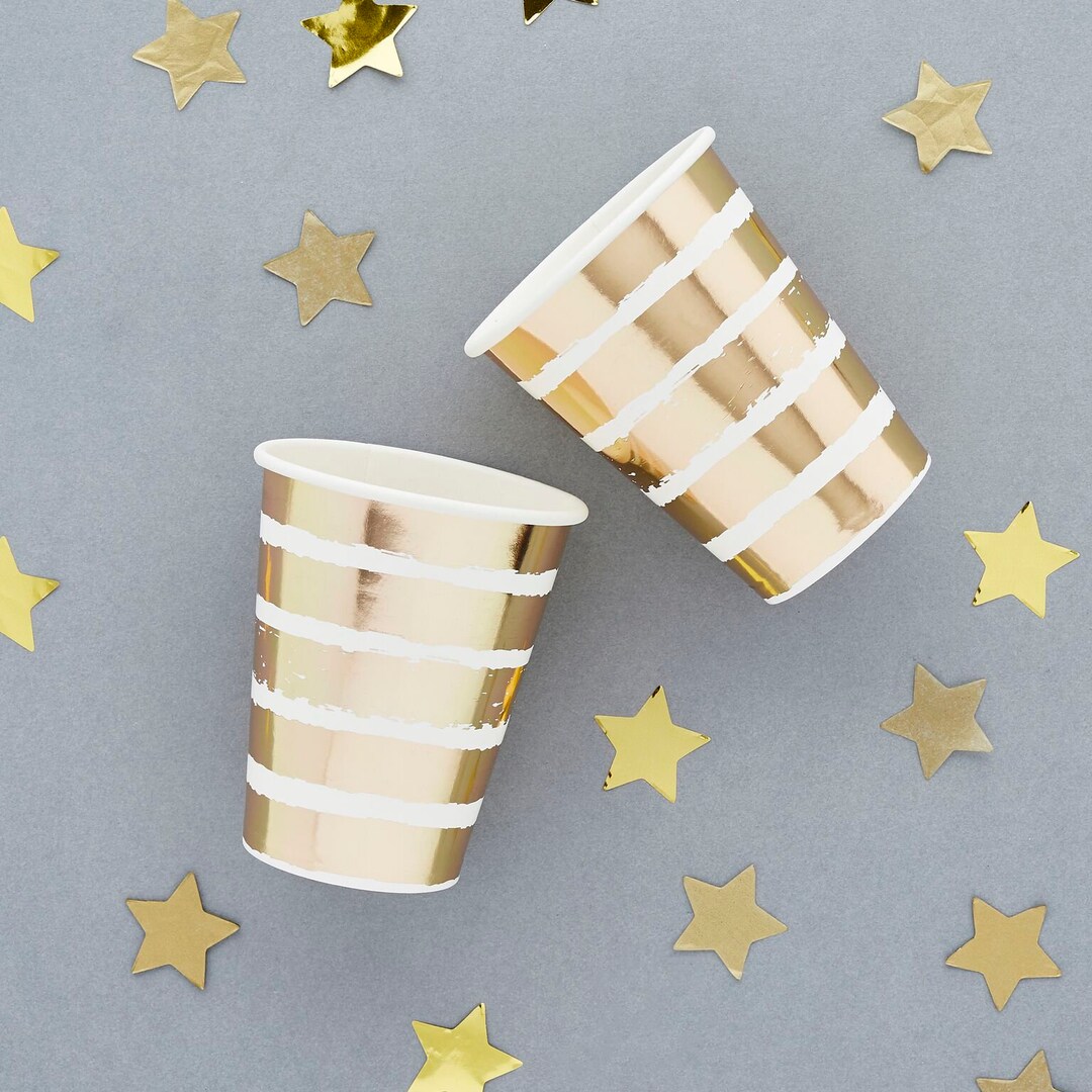 8 Gold Striped Paper Cups - Etsy