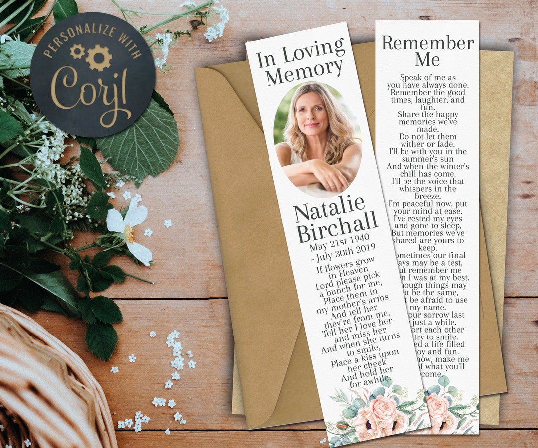 Funeral Bookmark Memorial Service Bookmark Celebration of Life Dusty ...